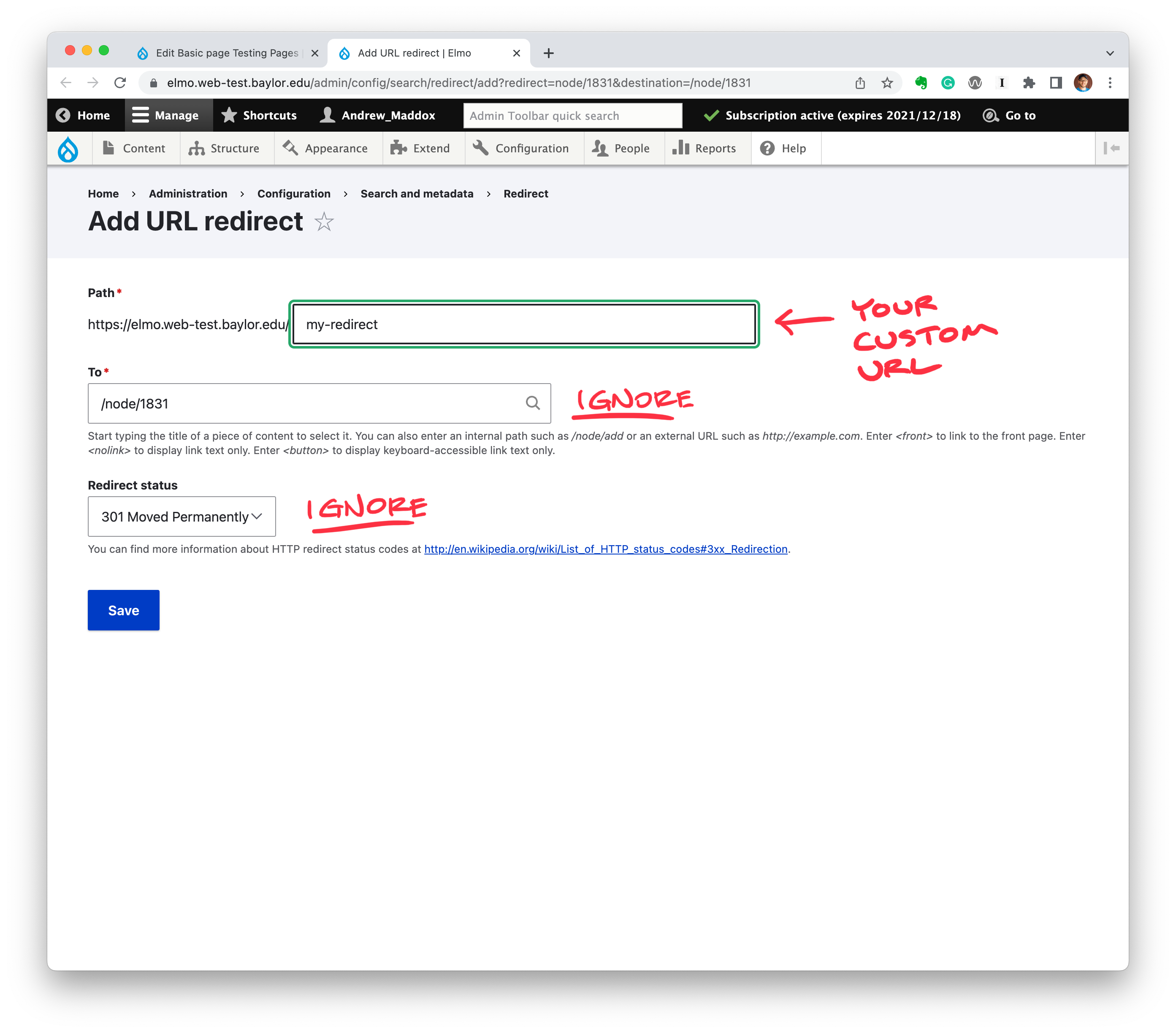 Choosing a URL and Creating a Redirect | Drupal Content Management System (CMS) | Baylor University